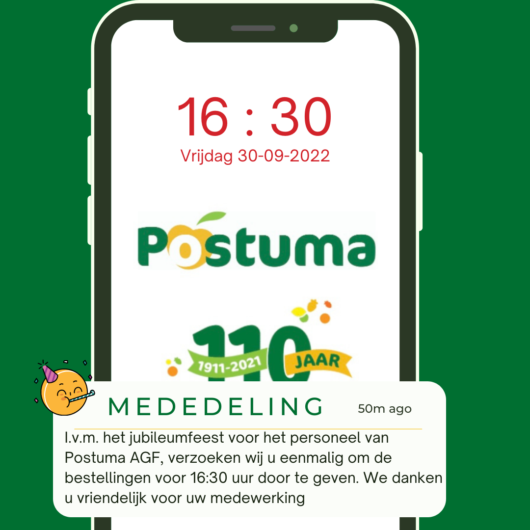 Aangepaste openingstijd vrijdag 30 september - Postuma AGF